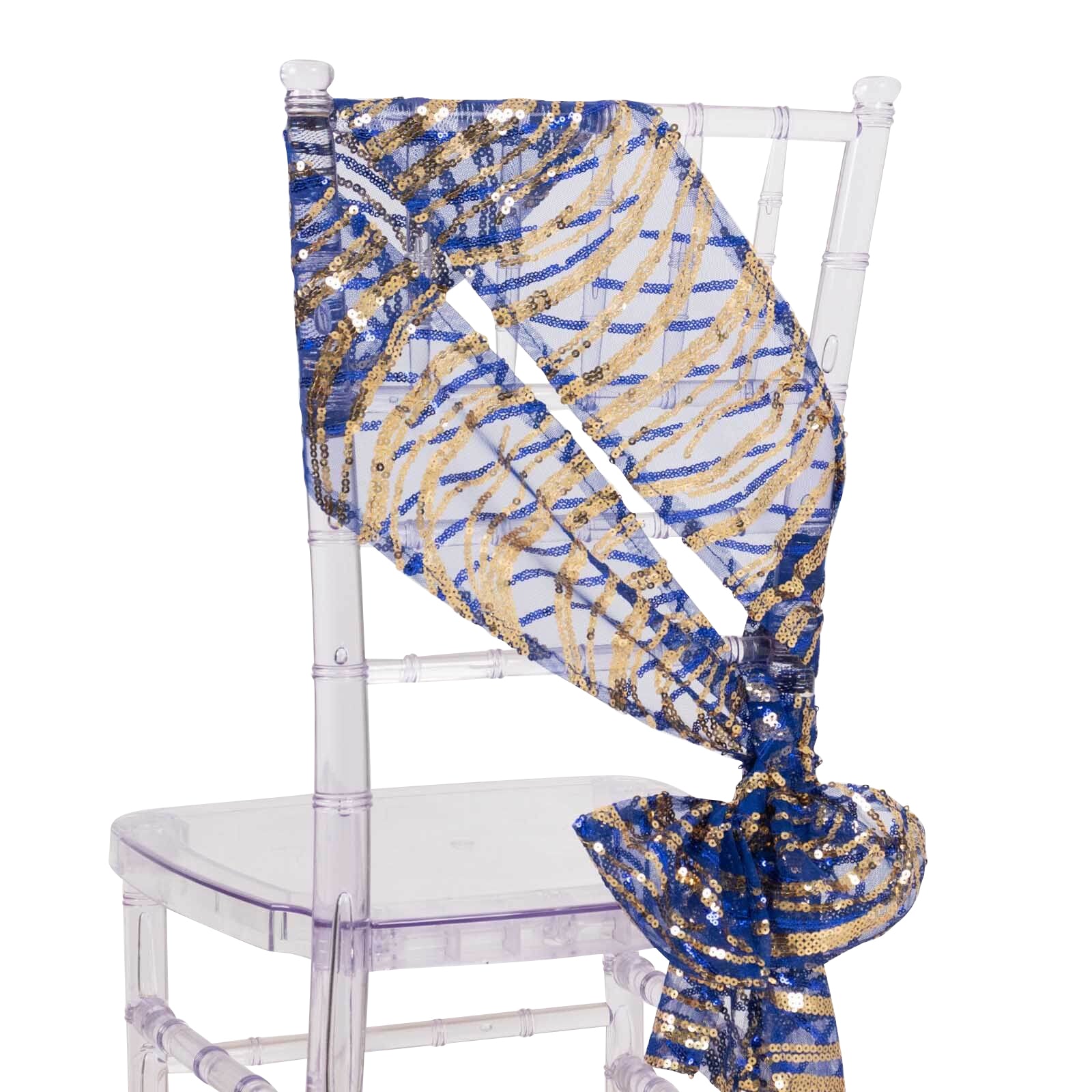 Royal Blue Gold Sequin Chair Sashes 5 Pack | tcflinen.com