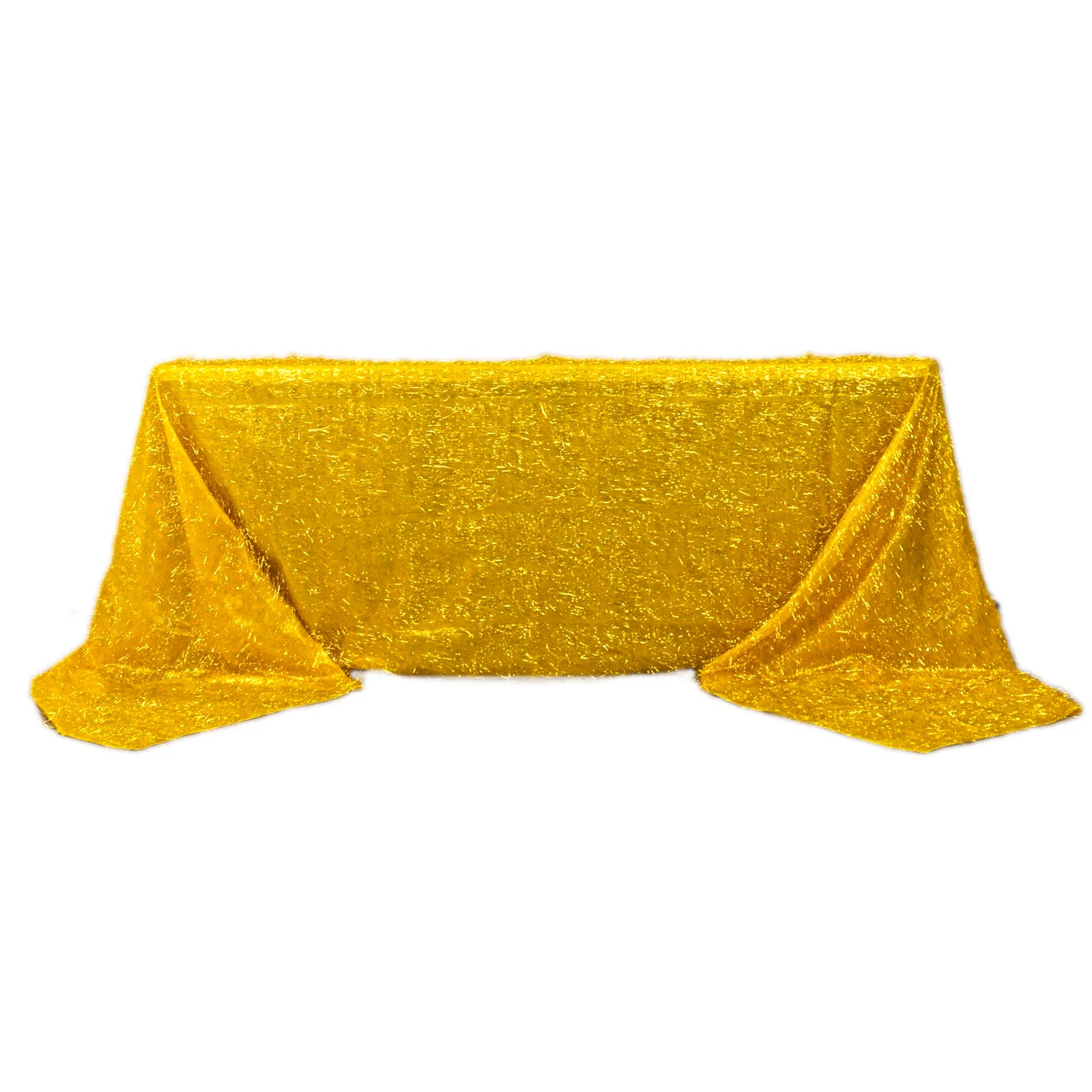 Metallic Gold Tinsel Shag Tablecloth 90"x156" | tcflinen.com