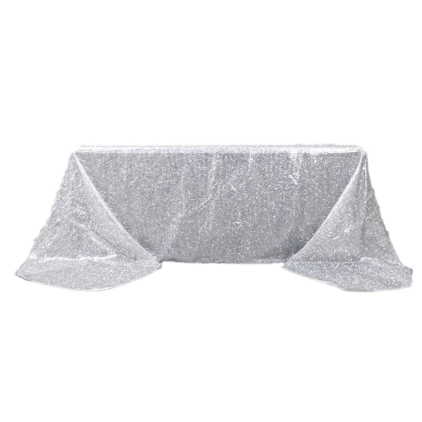 90"x156" Silver Tinsel Shag Tablecloth | tcflinen.com