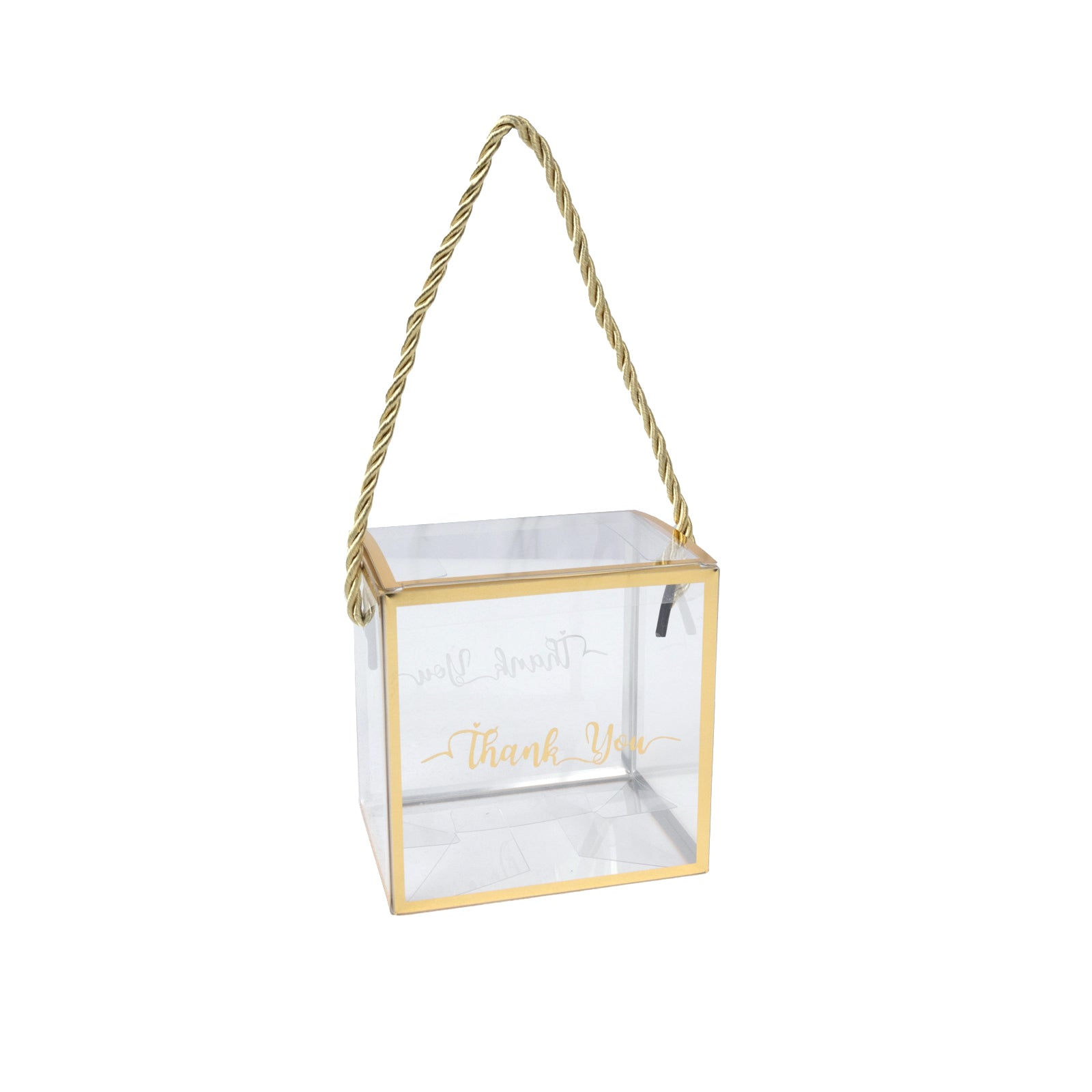 25 pk 4x4 Clear Square Gift Boxes Gold Trim | TCFLinen
