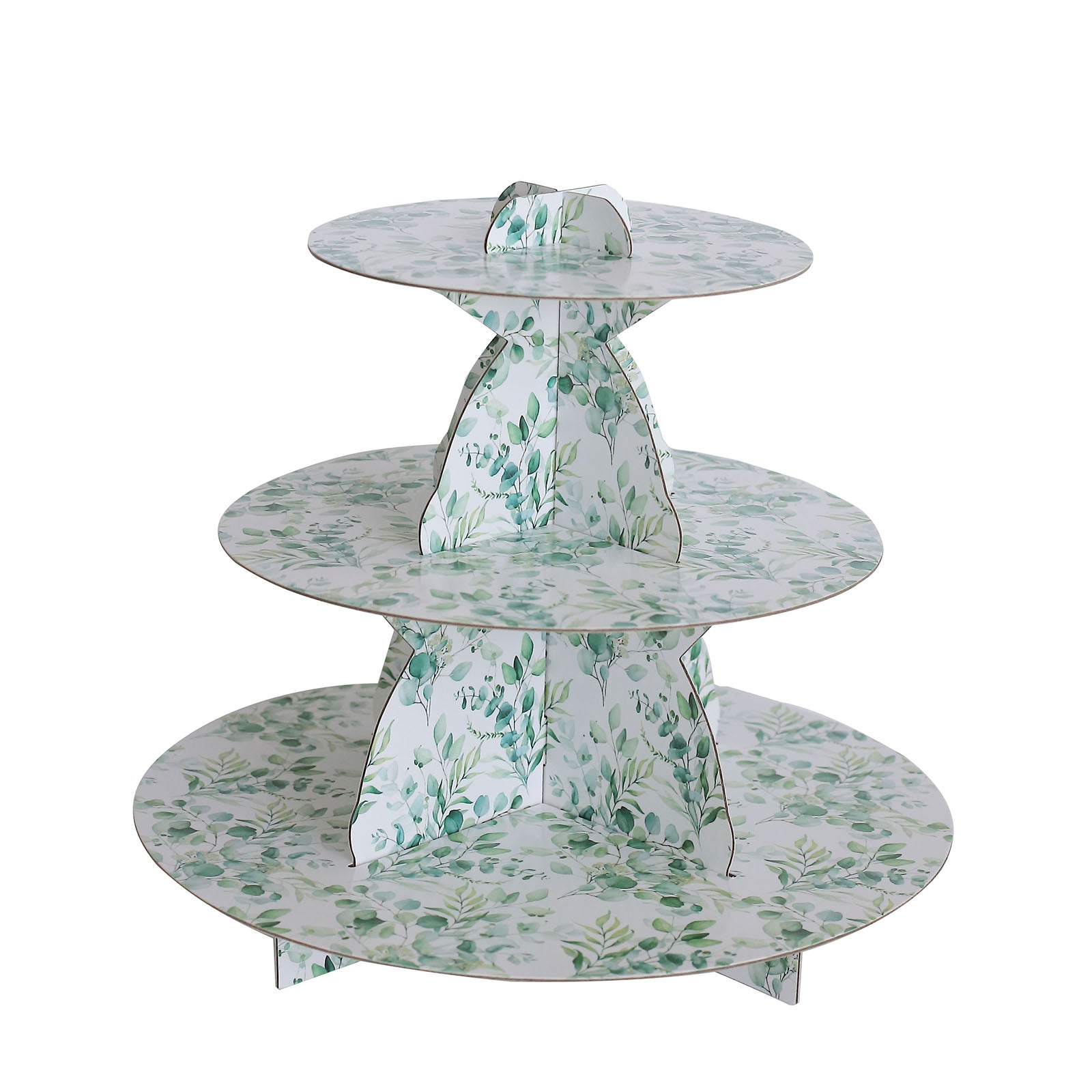 3-Tier White Green Cardboard Dessert Stand | tcflinen.com