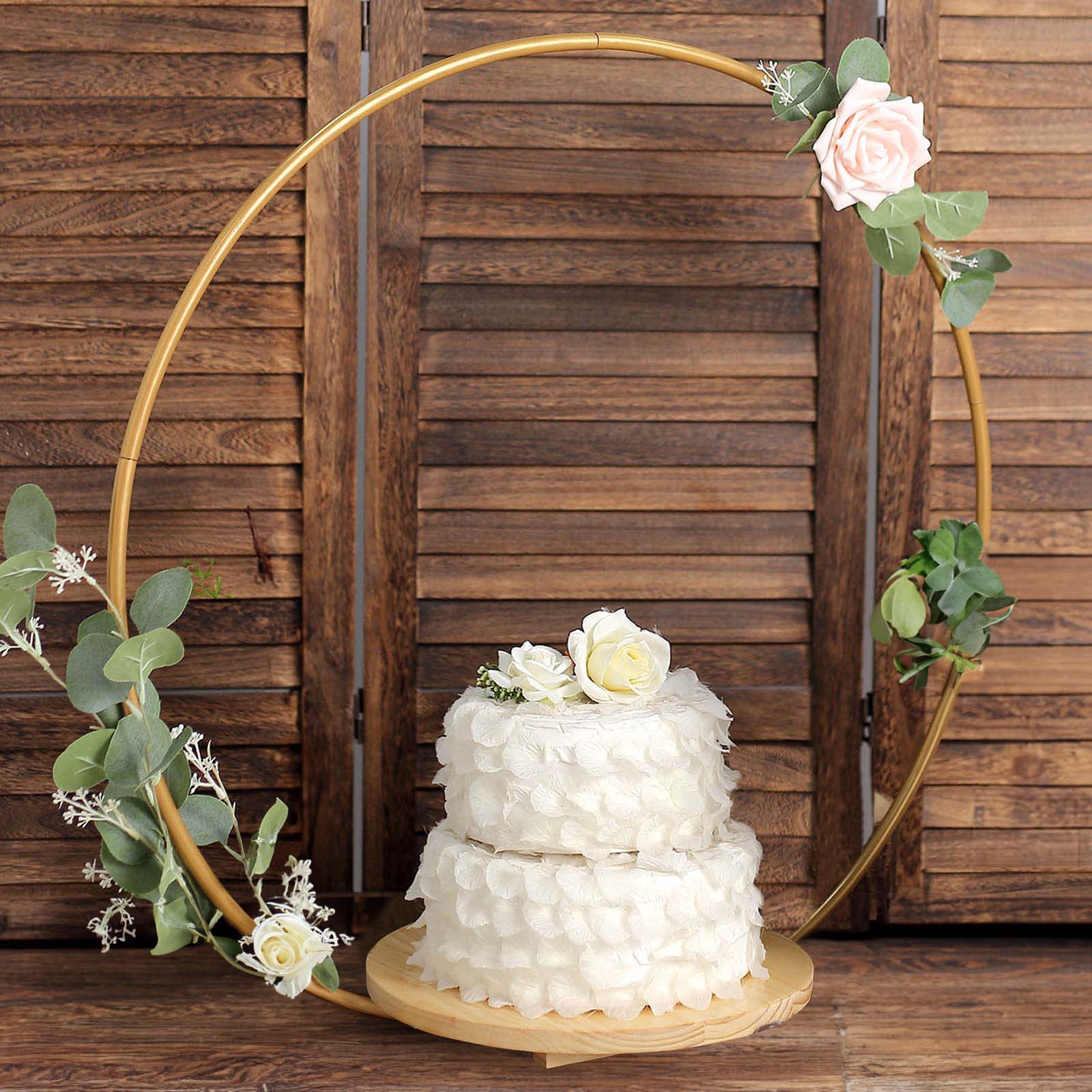 6-pk 33in Gold Round Metal Hoop Cake Stand | TCFLinen