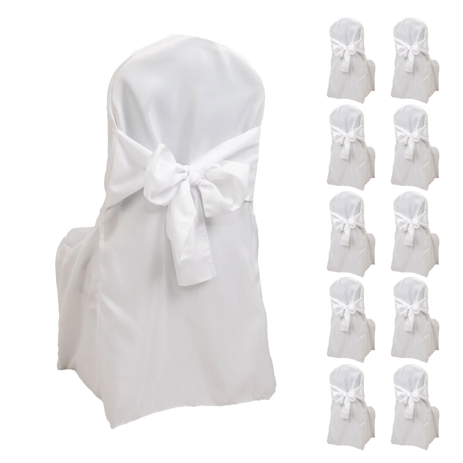White Polyester Banquet Chair Covers with Sashes | TCFLinen