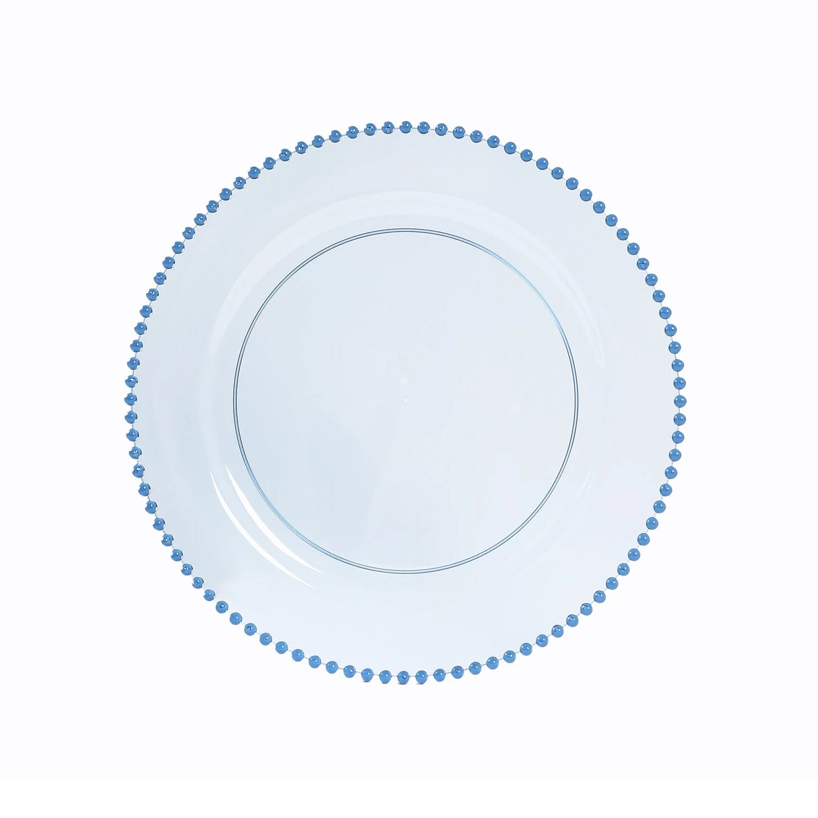 Transparent Dusty Blue Round Plastic Chargers 13" | TCFLinen