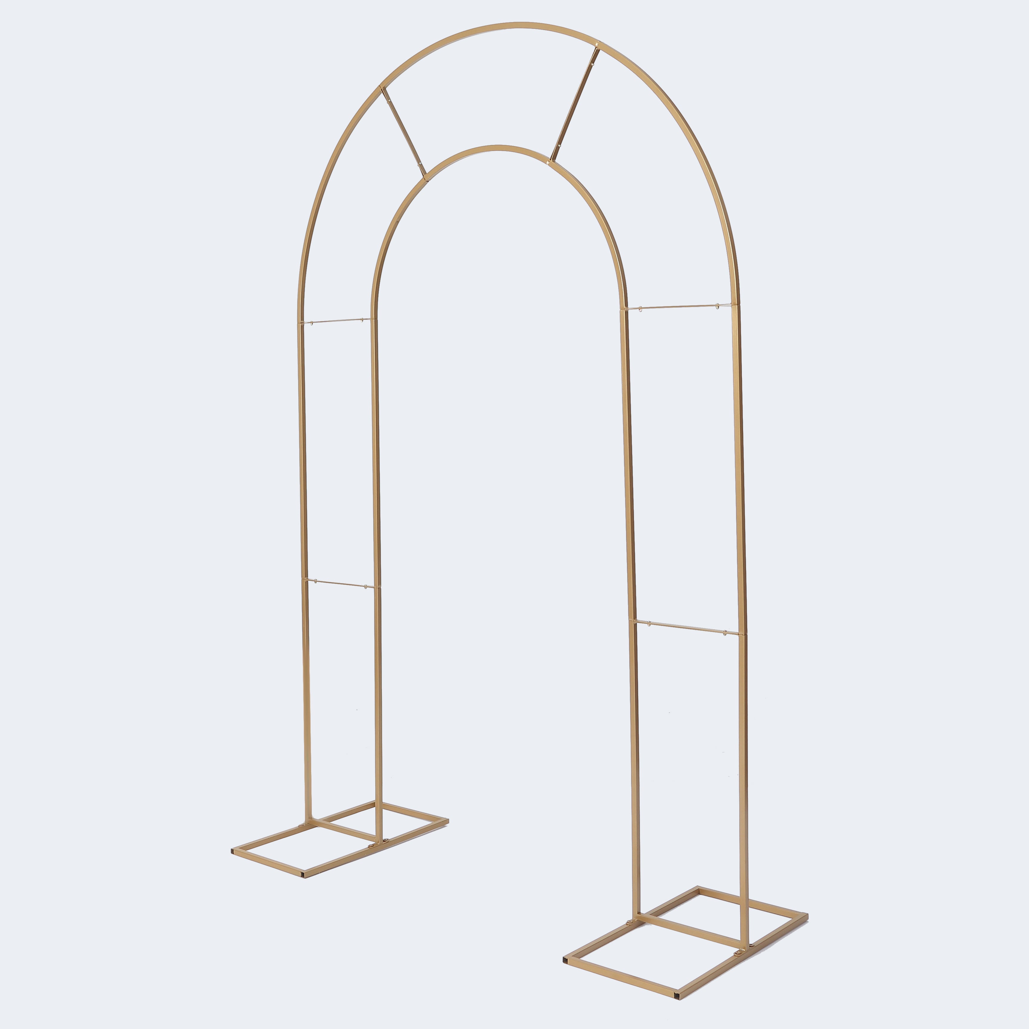 8ft Gold Metal Double Arch Wedding Arbor Stand | tcflinen.com