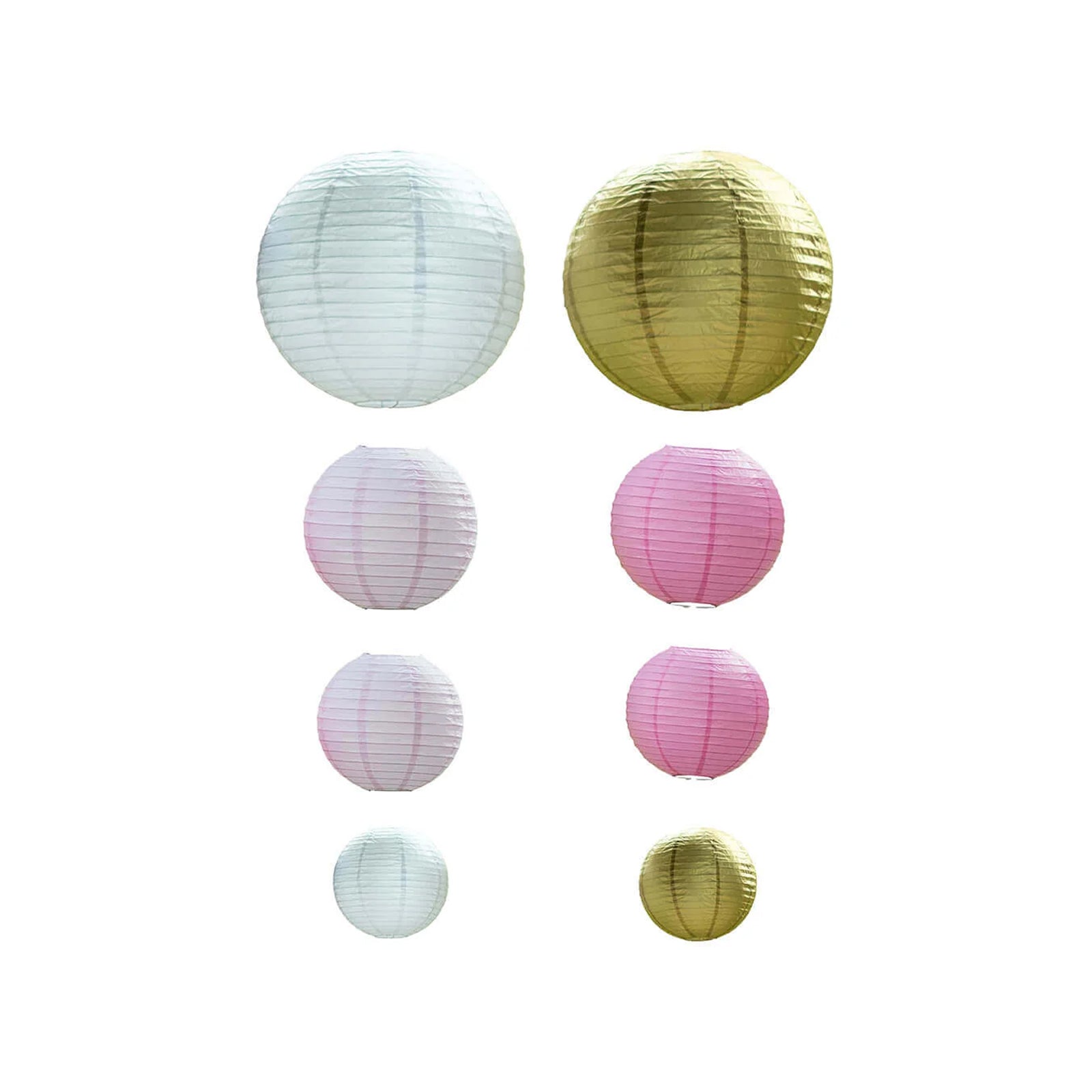 8-pc 6-14in Blush Gold Hanging Paper Lanterns | TCFLinen