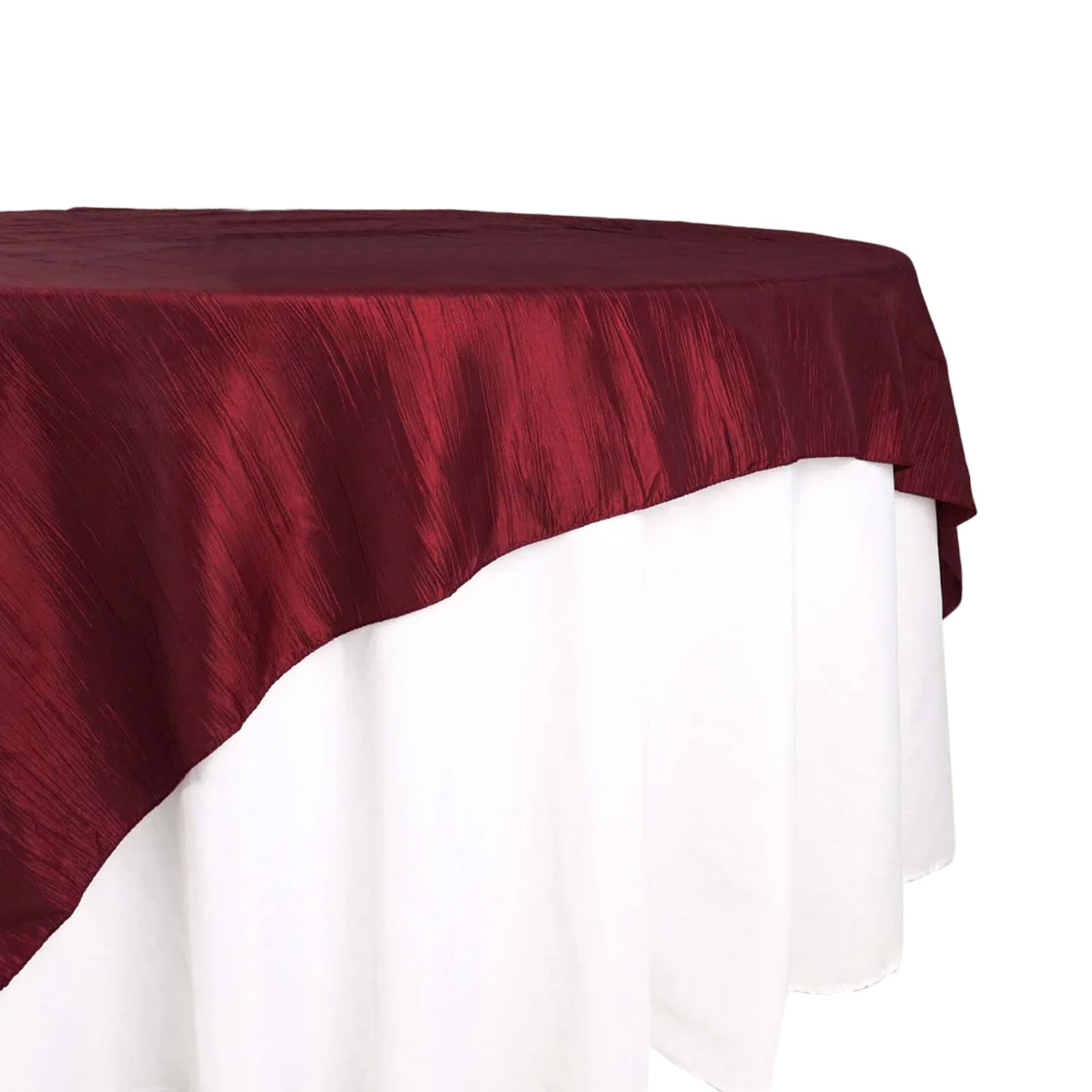 72"x72" Burgundy Crinkle Taffeta Overlay | TCFLinen