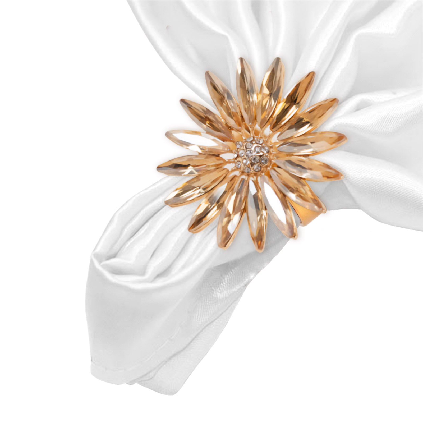 4 pk 2in Amber Gold Daisy Metal Napkin Rings | TCFLinen