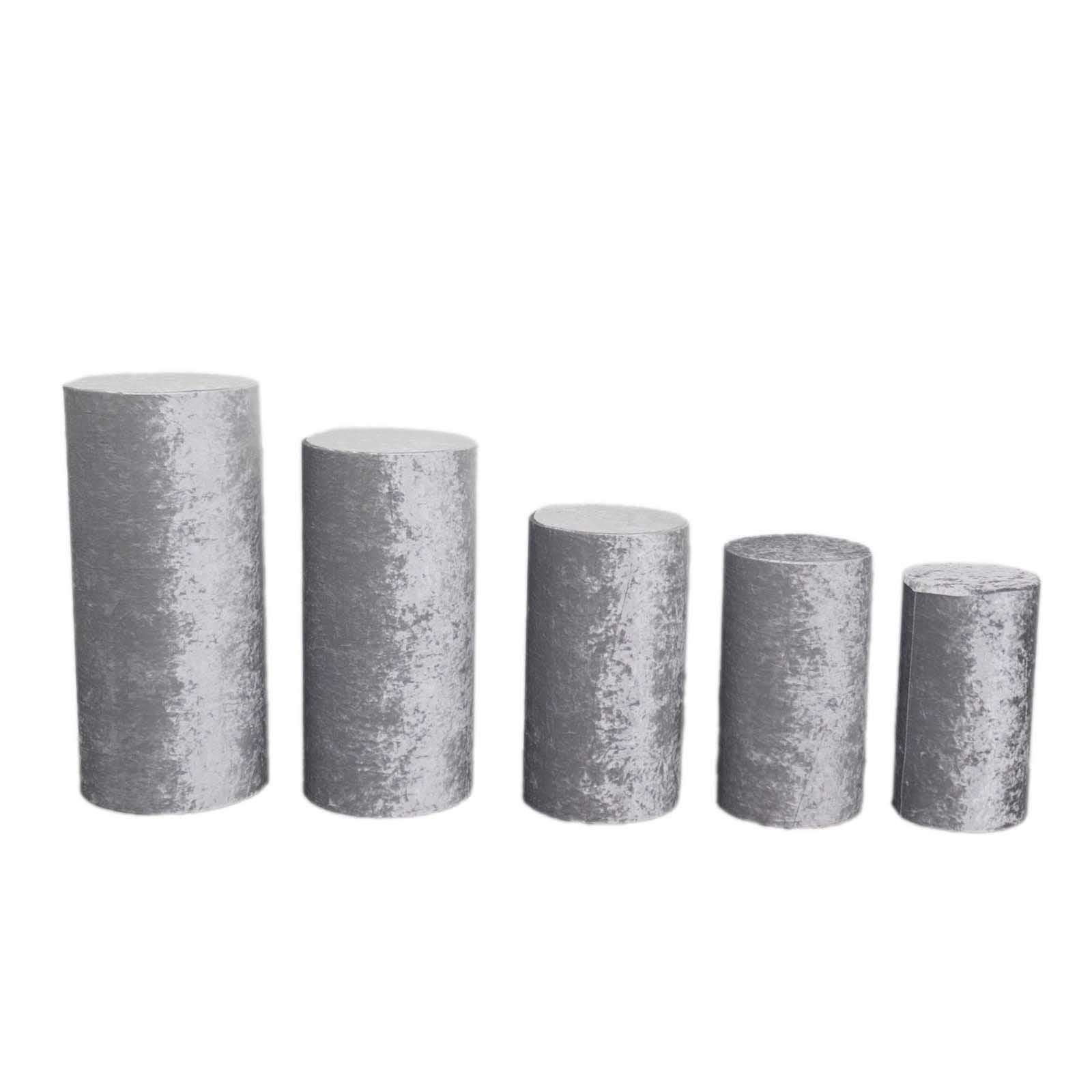 5-pc Cylinder Silver Crushed Velvet Covers | TCFLinen