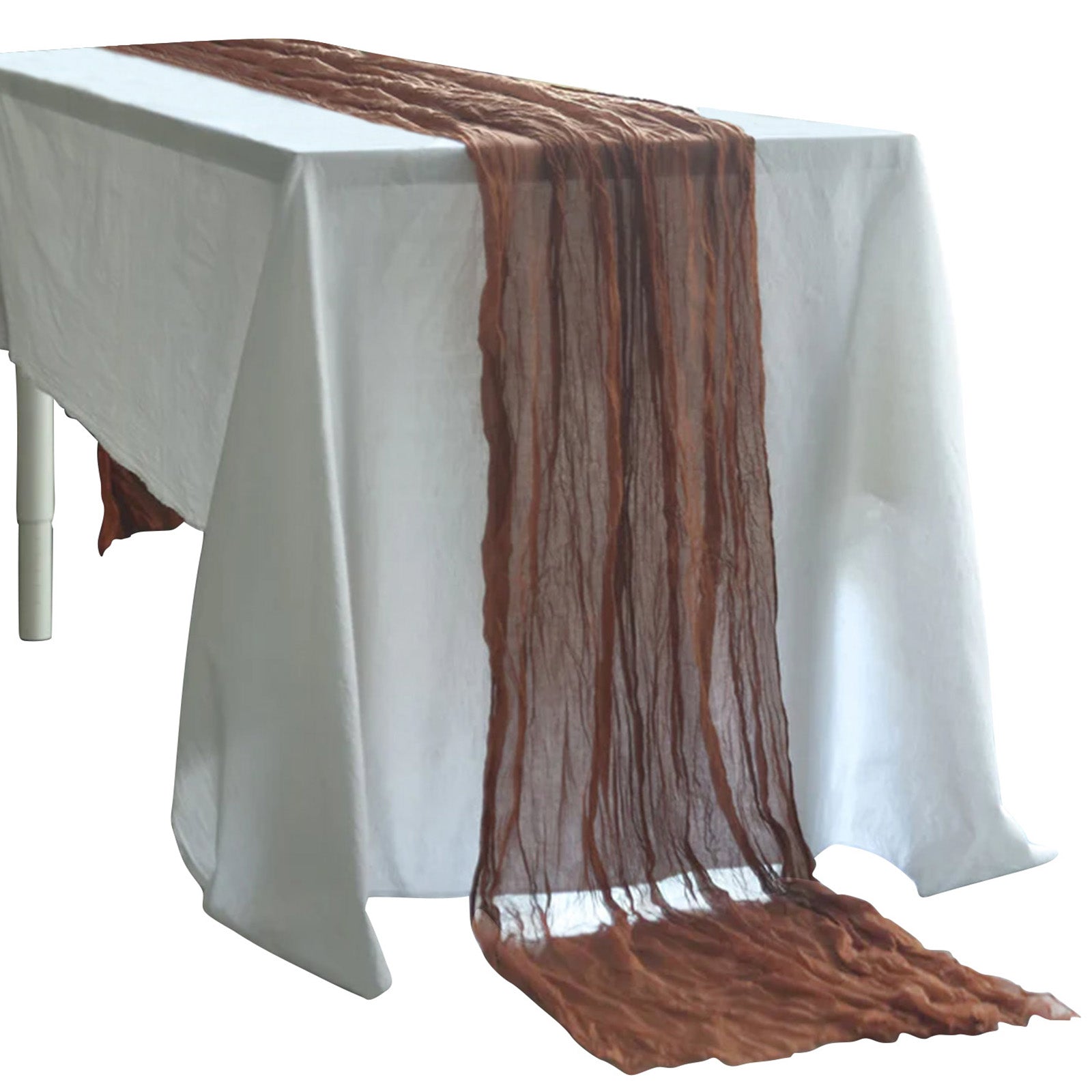 Case 10ft Cinnamon Brown Gauze Table Runner | TCFLinen