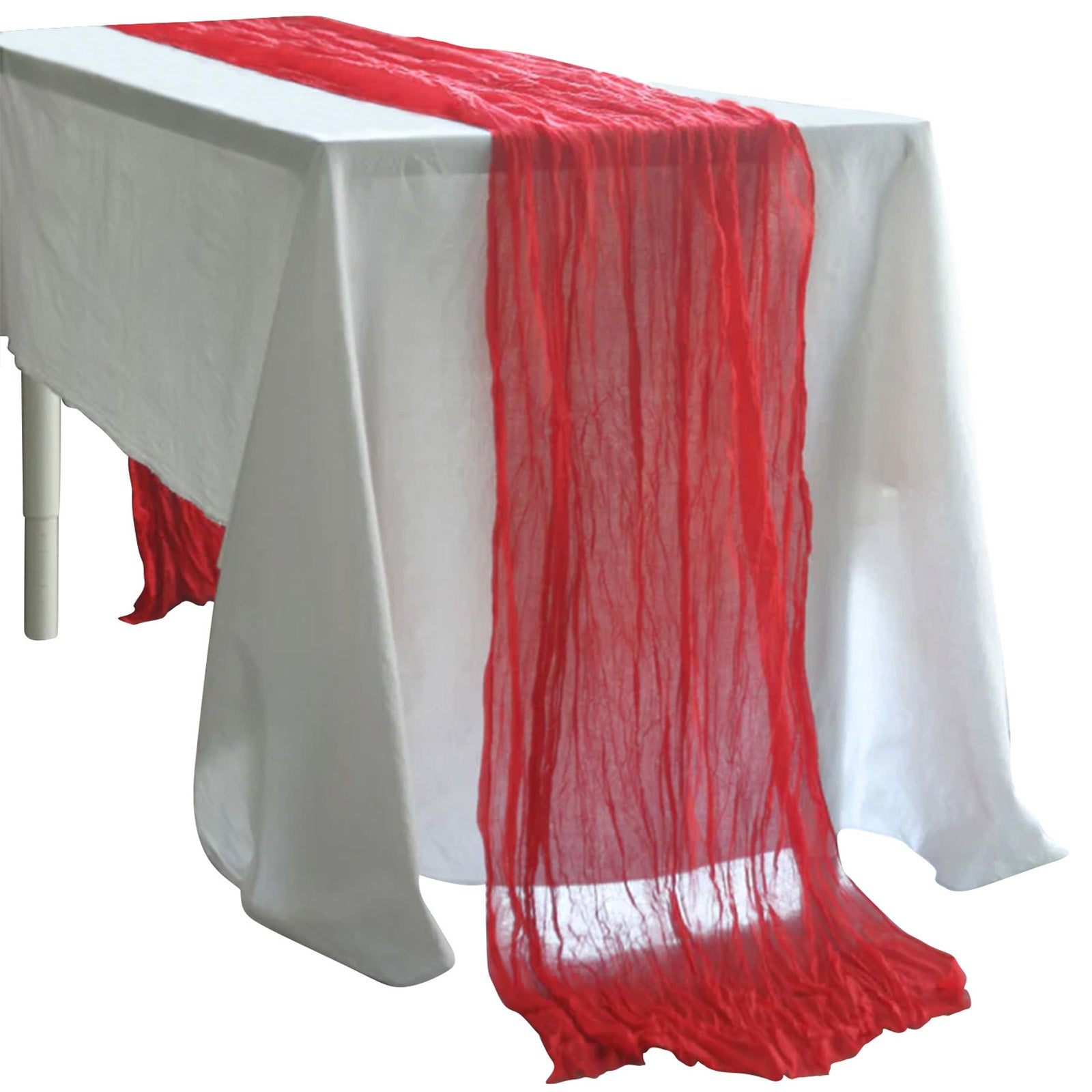 10ft Red Gauze Cheesecloth Boho Table Runner | tcflinen.com