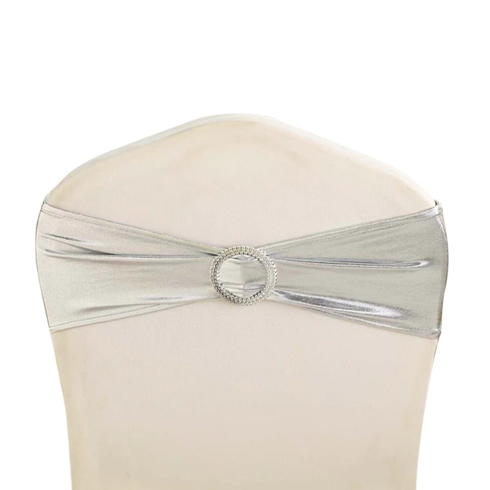 5pk Metallic Silver Spandex Chair Sashes | TCFLinen