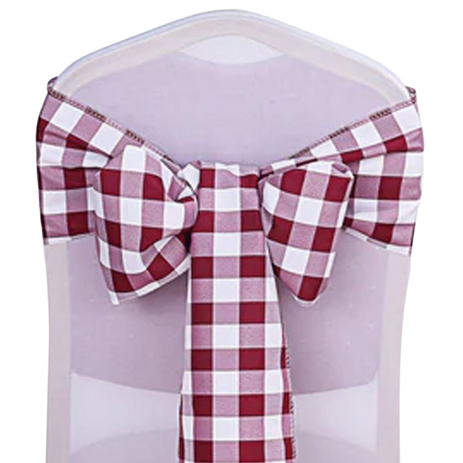 5 pk Std Buffalo Plaid Chair Sashes Burg/Wht | TCFLinen