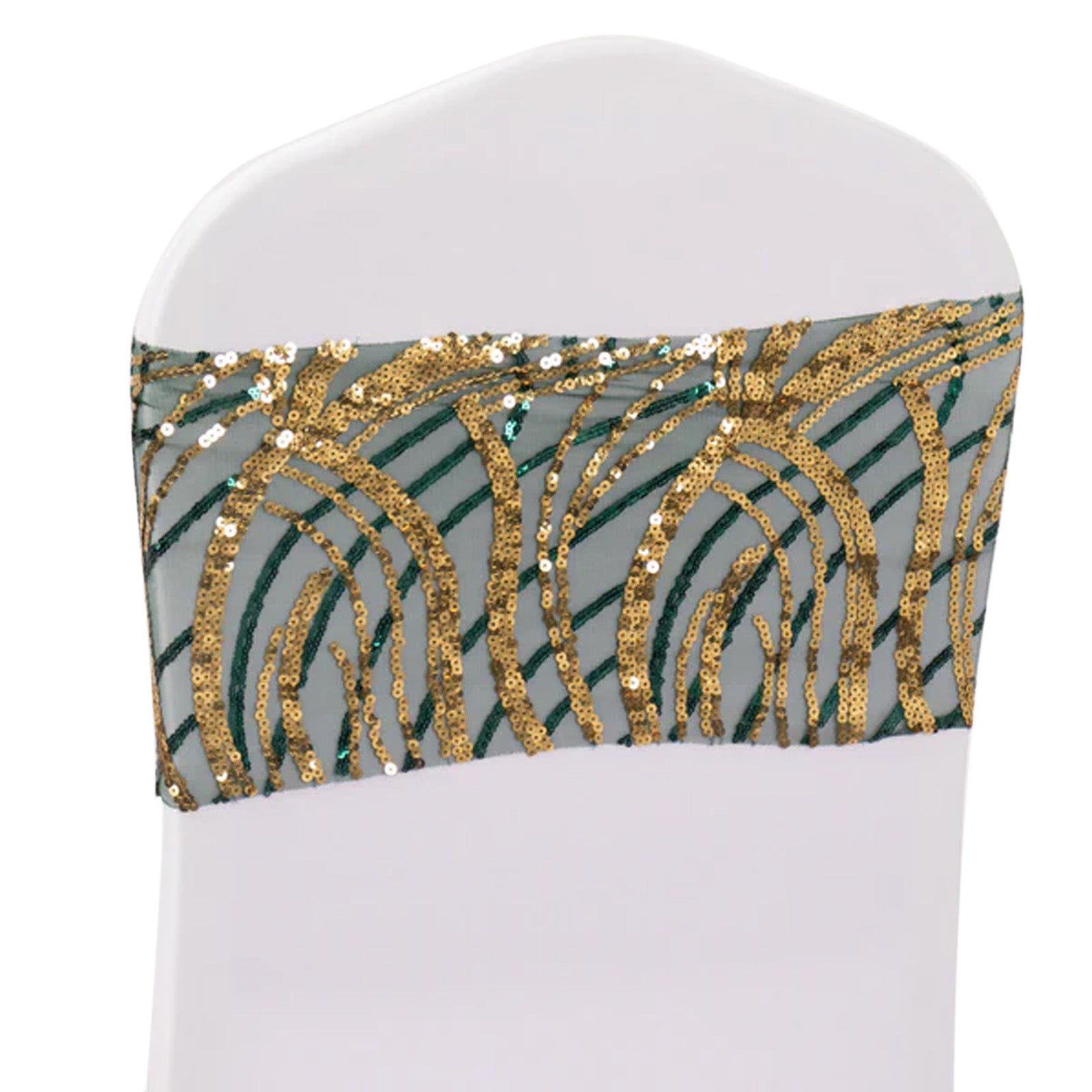 Hunter Green Gold Wave Chair Sash Bands | tcflinen.com
