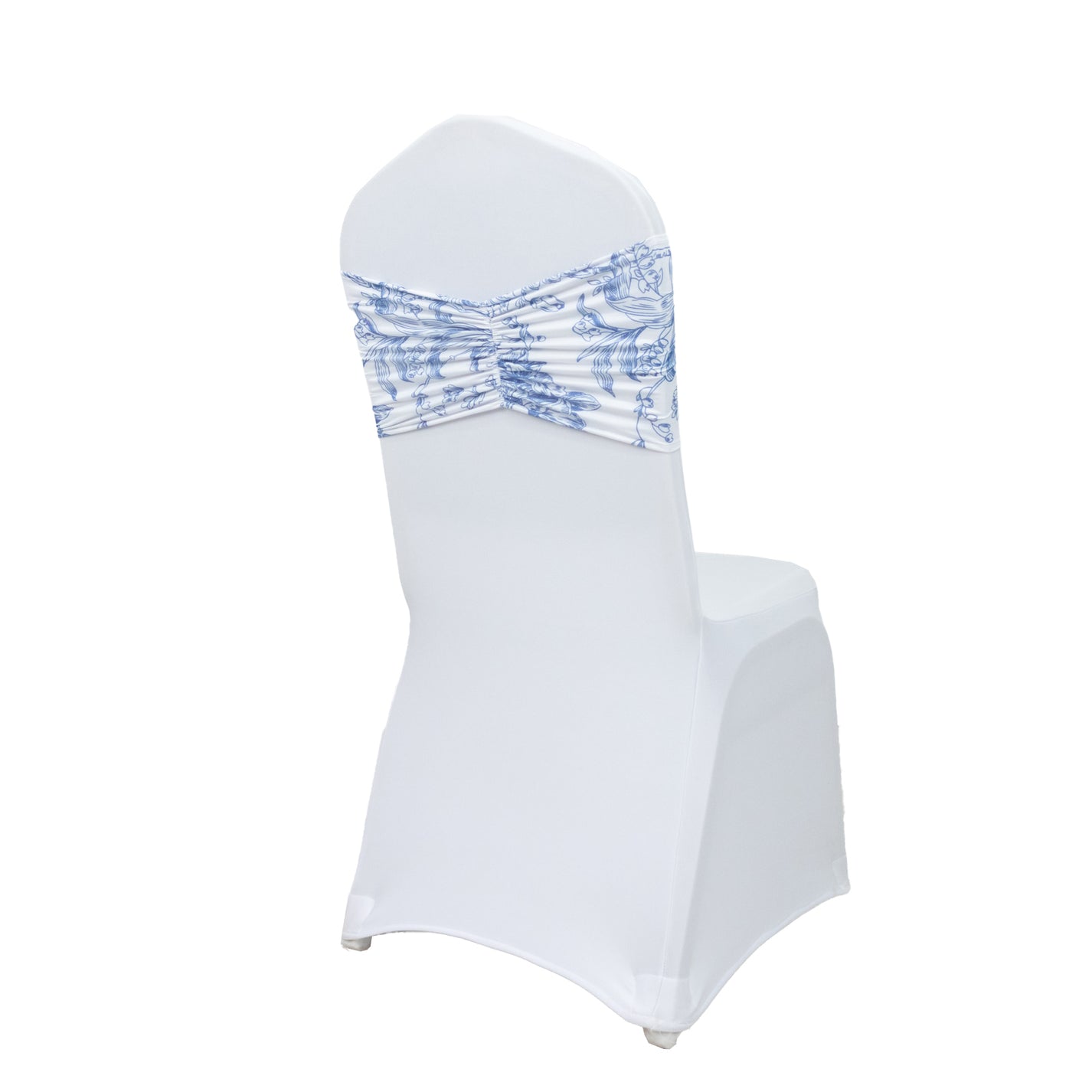Wide Spandex Chair Sashes French Toile 5pk Blue | TCFLinen