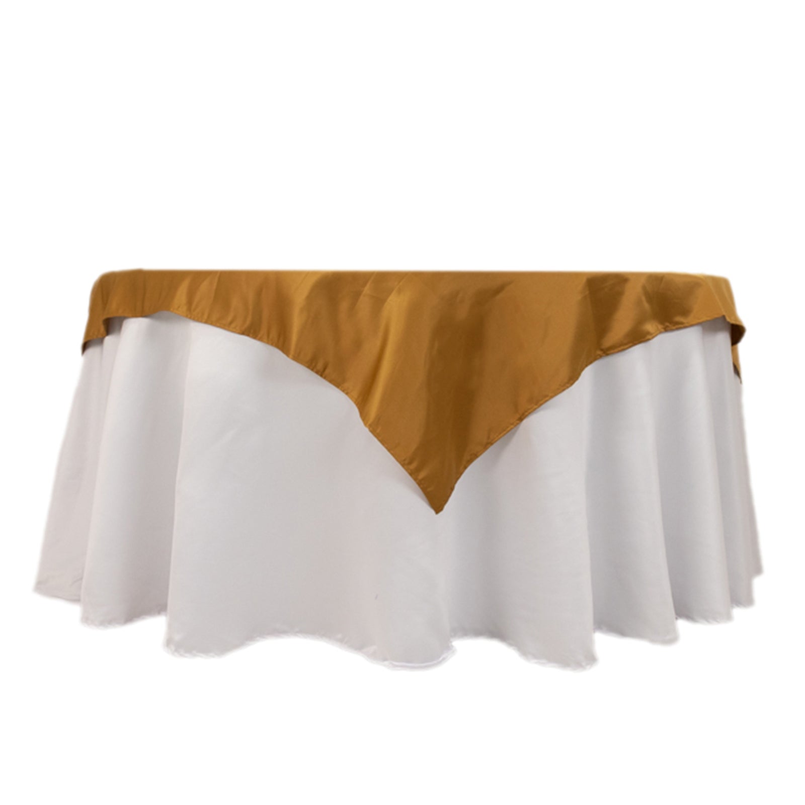 Gold Lamour Satin Table Overlay | tcflinen.com
