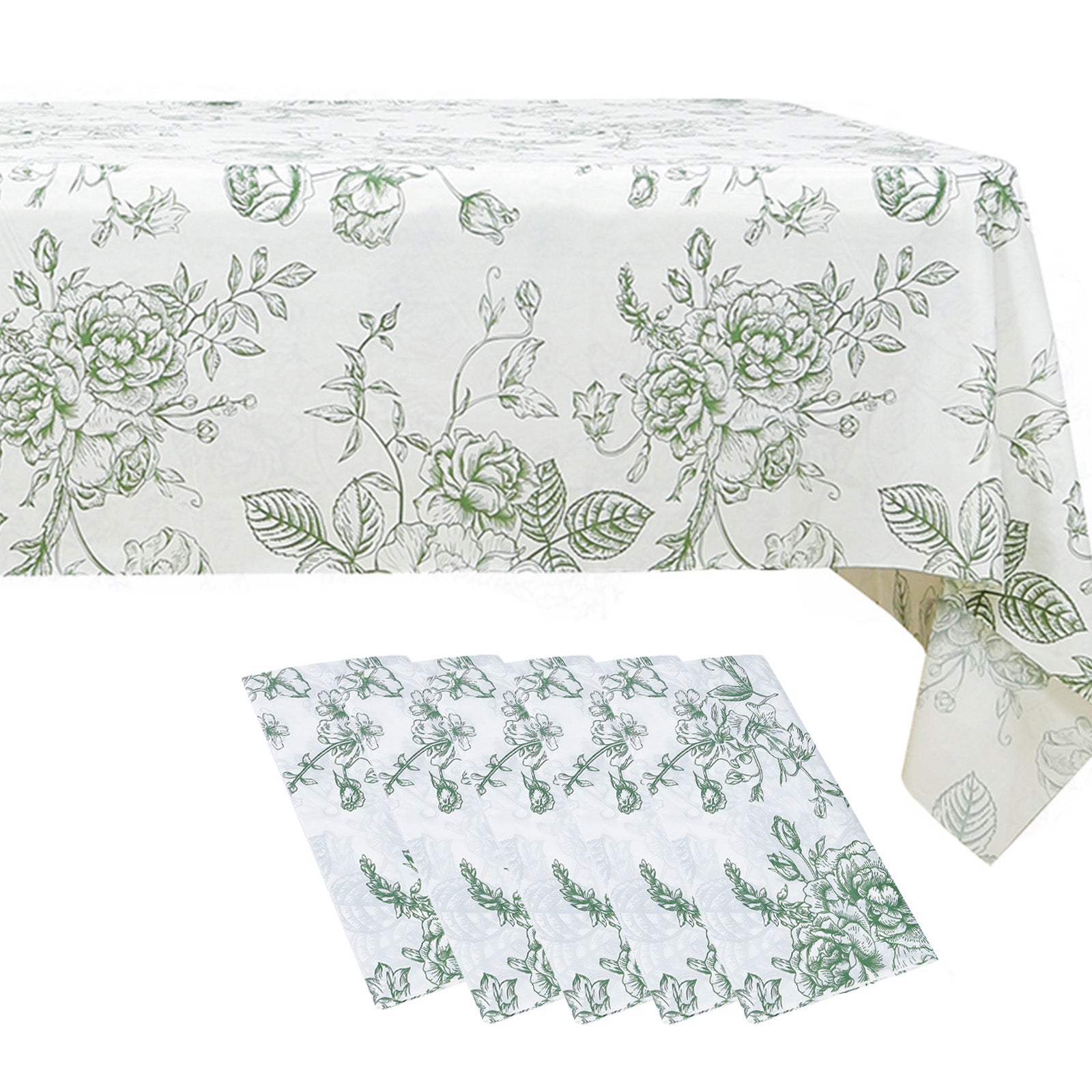 5pk Toile Plastic Tablecloths 54"x108" Sage Green | TCFLinen