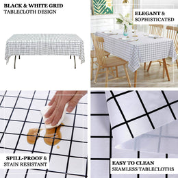 Black White Grid Rectangle Table Covers 54"x108" | tcflinen.com