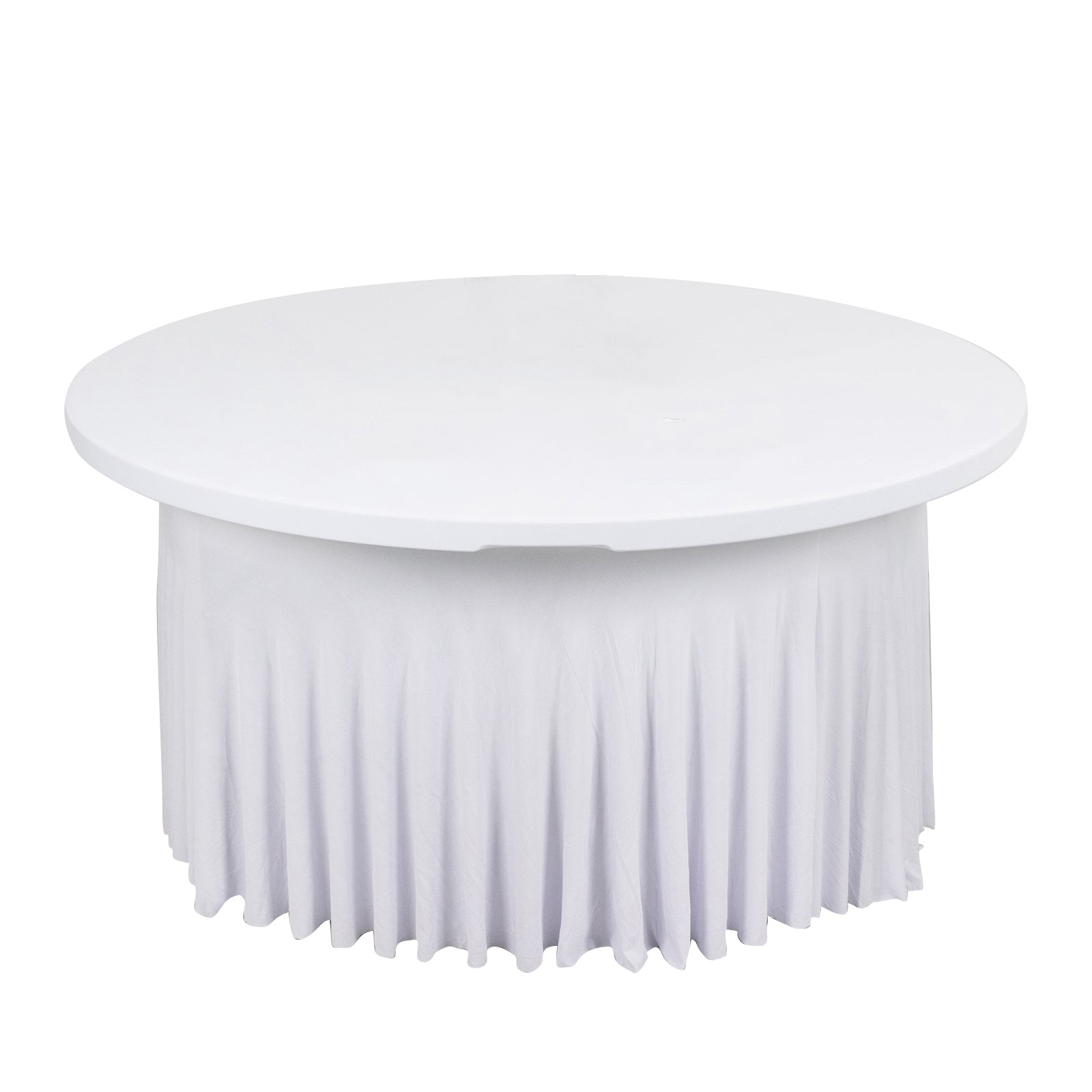 5ft White Wavy Spandex Fitted Round Tablecloth | TCFLinen