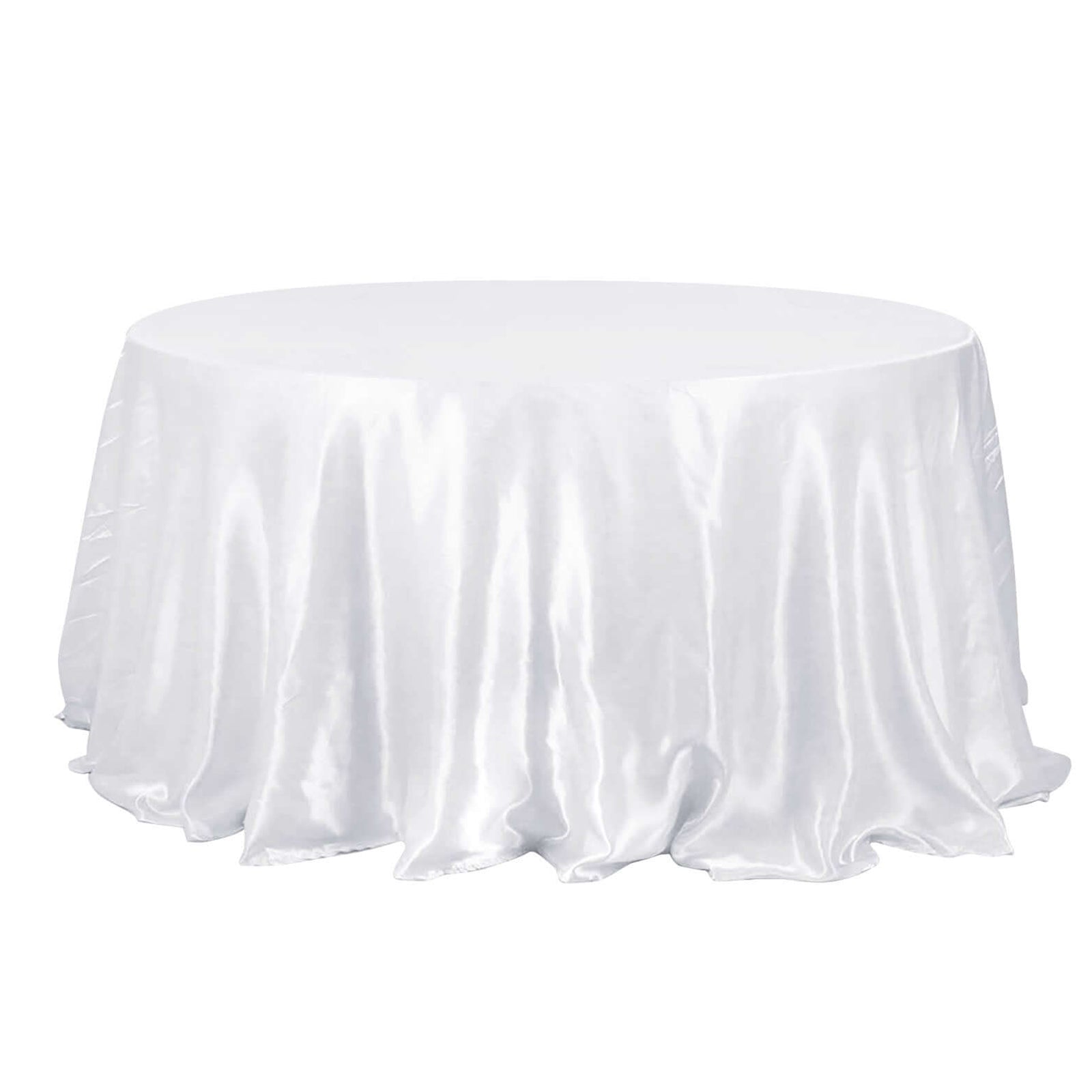 132" White Satin Round Tablecloth | tcflinen.com