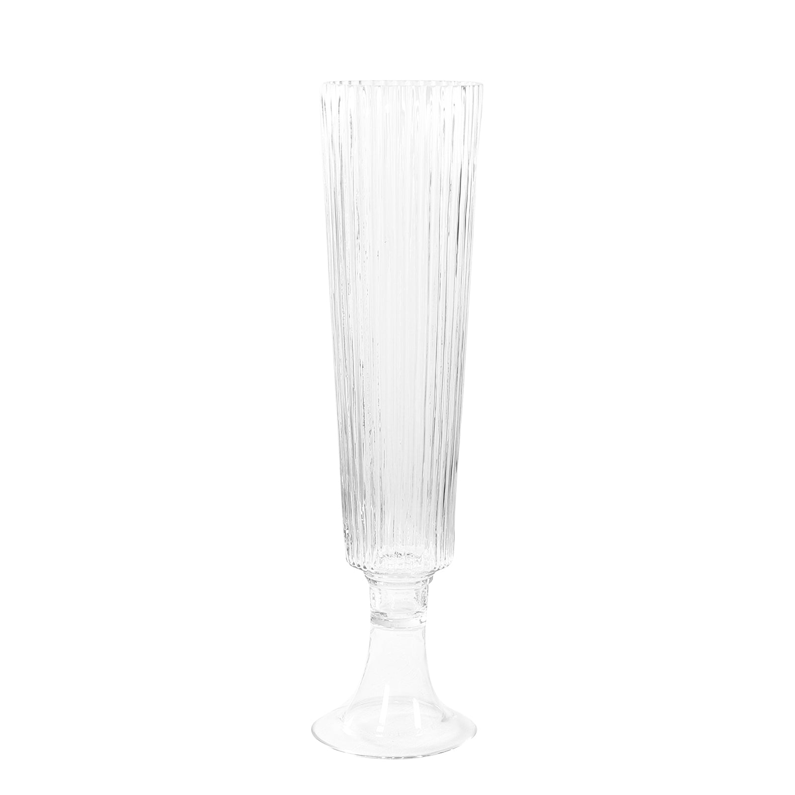 Tall Clear Ribbed Pedestal Glass Vases | tcflinen.com