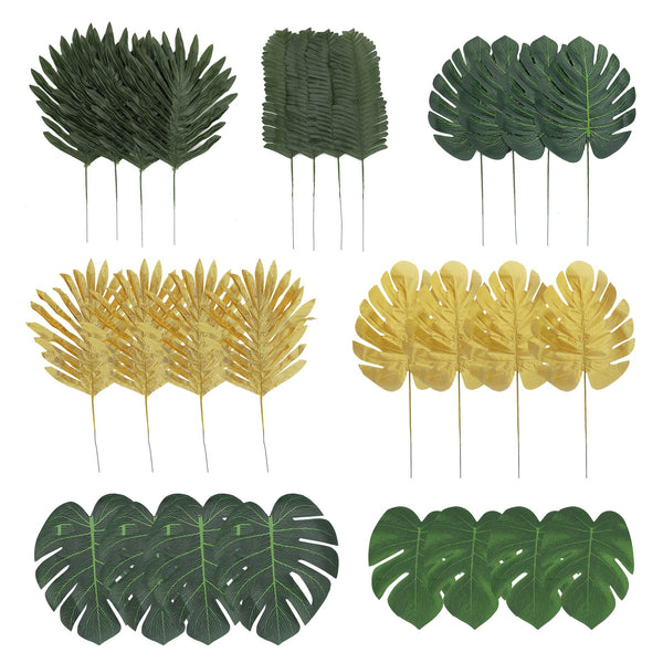28 pk Assorted Green/Gold Silk Palm Leaves | TCFLinen