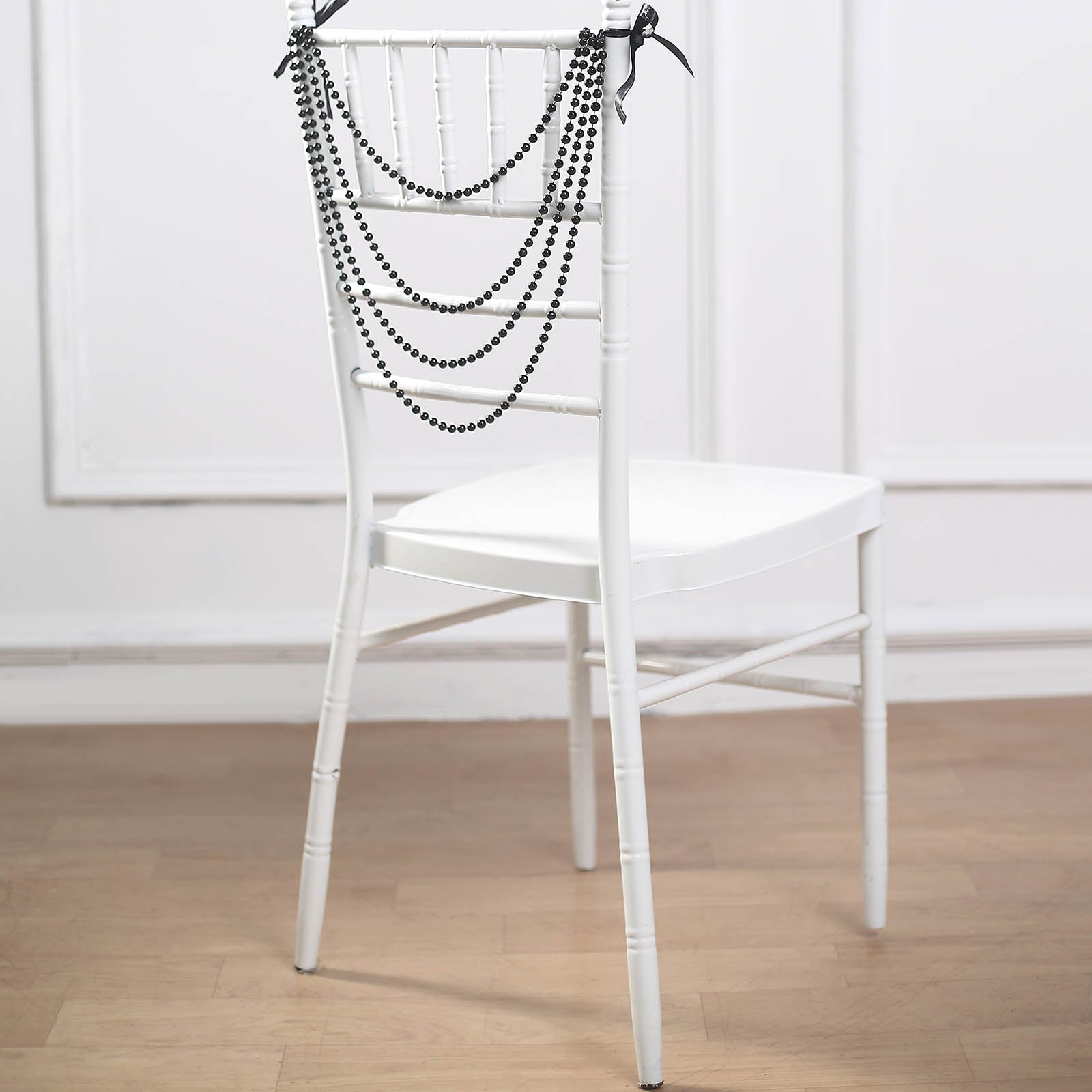 16" Black Faux Pearl Beaded Chiavari Chair Garland | tcflinen.com