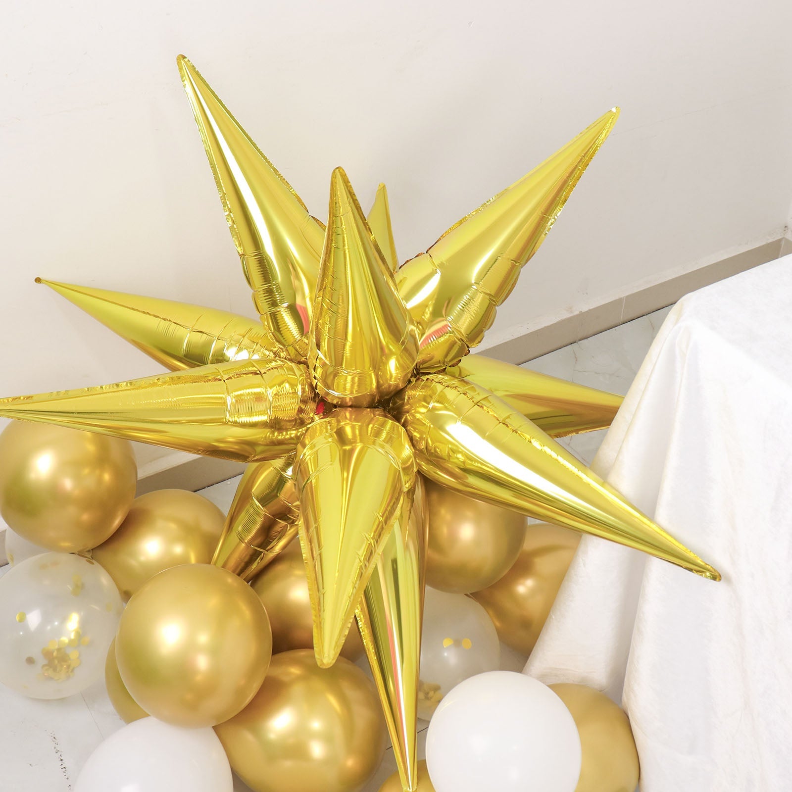 36 pk Metallic Gold 3D Starburst Cone Balloons | TCFLinen