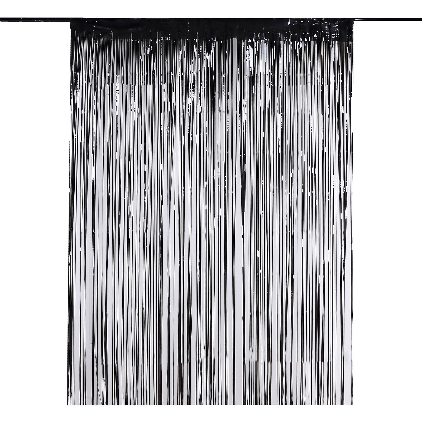 8ft Black Metallic Tinsel Foil Fringe Curtain | tcflinen.com
