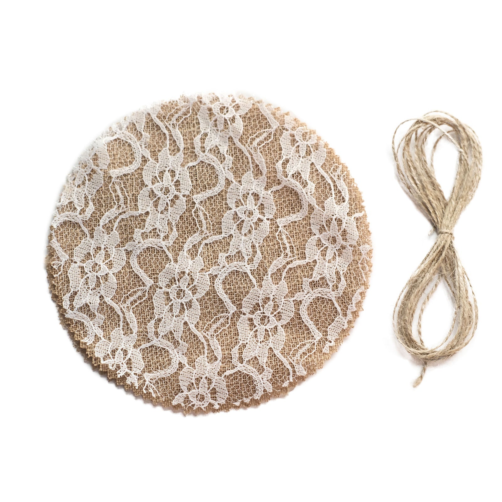 Rustic Burlap & Lace Mason Jar Lid Covers, Set of 6 | tcflinen.com