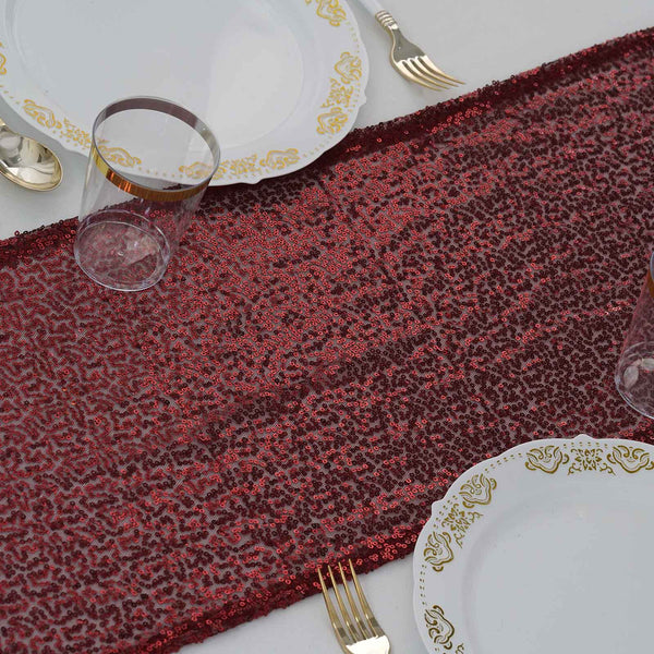Burgundy Sequin Table Runners 12"x108" | tcflinen.com
