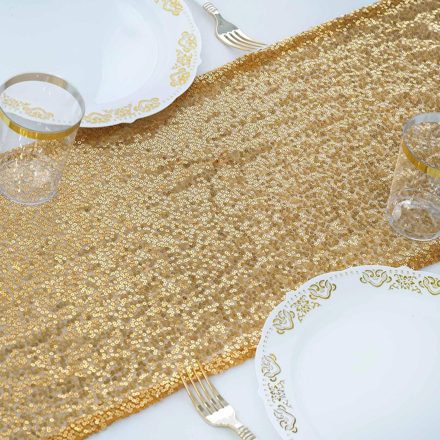 12-pk 12x108 Gold Sequin Table Runners Bulk | TCFLinen