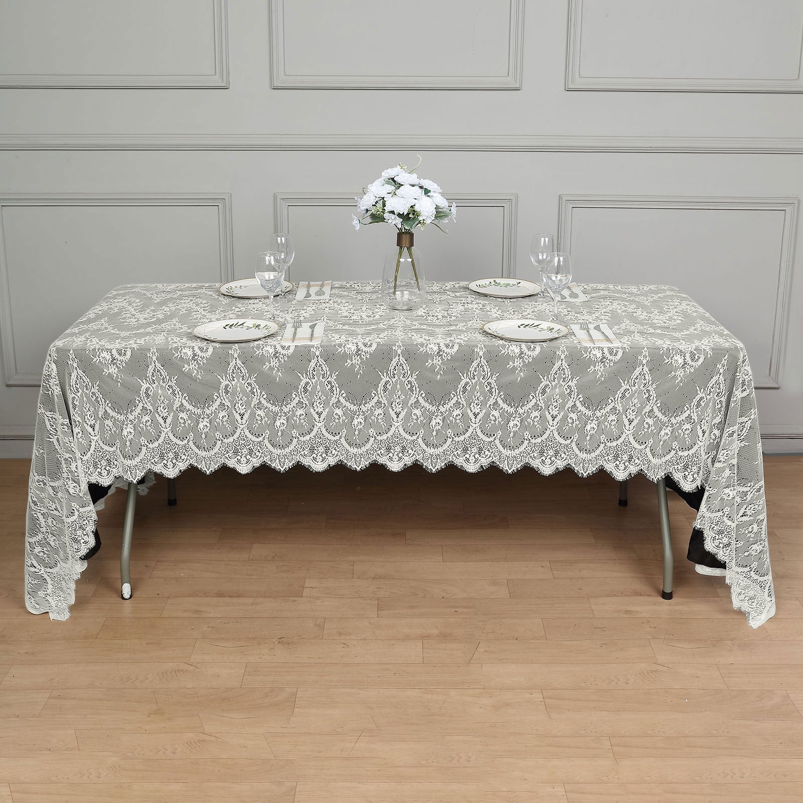 60"x120" Ivory Lace Rectangle Tablecloth | TCFLinen