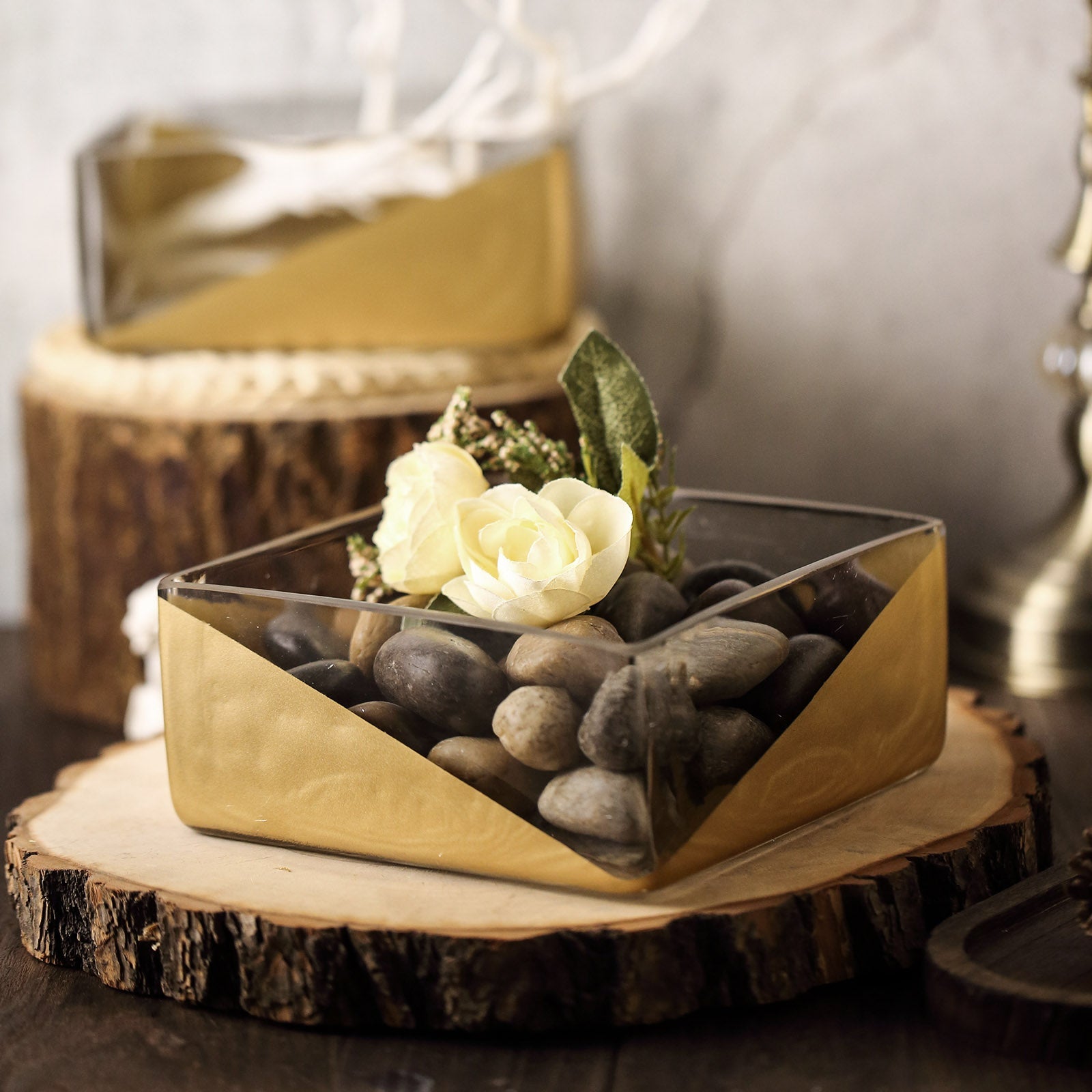 6" Gold Dipped Square Glass Vases - 2 Pack | tcflinen.com – TCFLinen